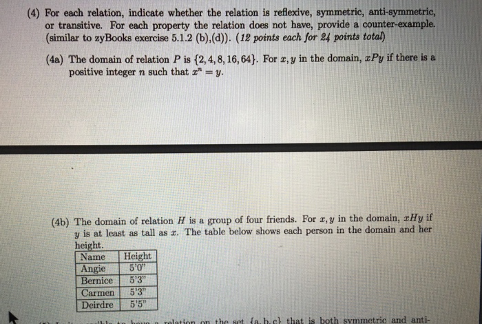 Solved For each relation, indicate whether the relation is | Chegg.com