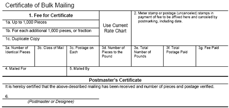 Certificate of Bulk Mailing Mater stamp or pestage | Chegg.com