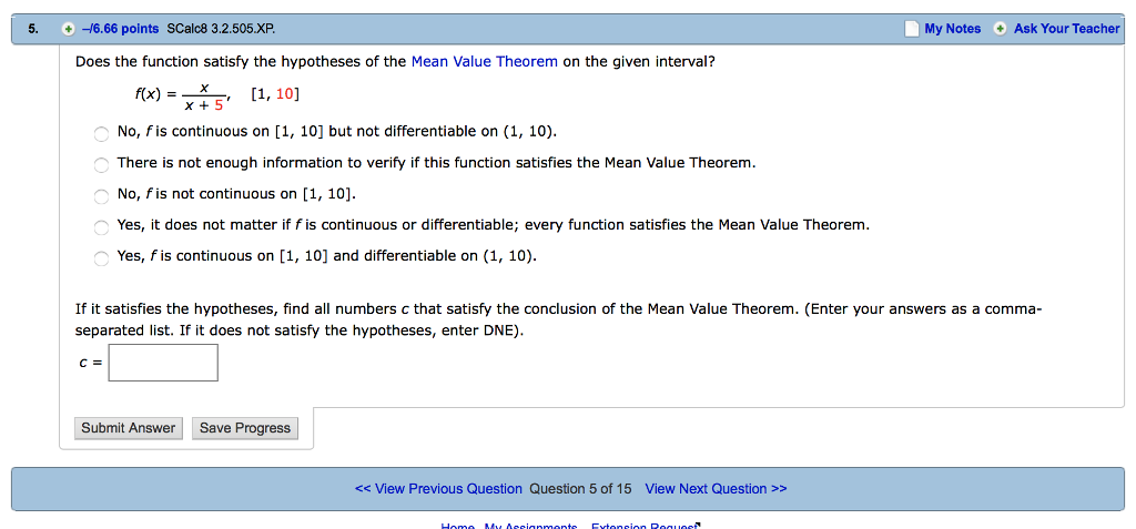 Solved Does the function satisfy the hypotheses of the Mean | Chegg.com