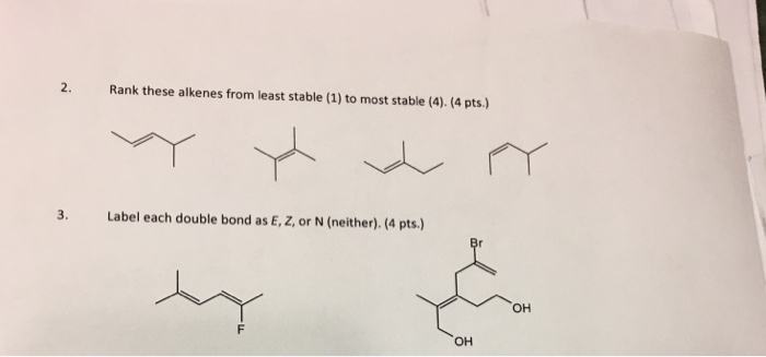 Solved Rank these alkenes from least stable (1) to most | Chegg.com