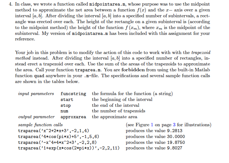Solved In class, we wrote a function called midpointarea.m, | Chegg.com