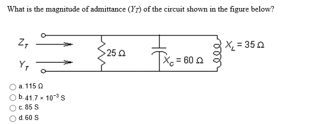 Solved What is the magnitude of admittance (Y_T) of the | Chegg.com