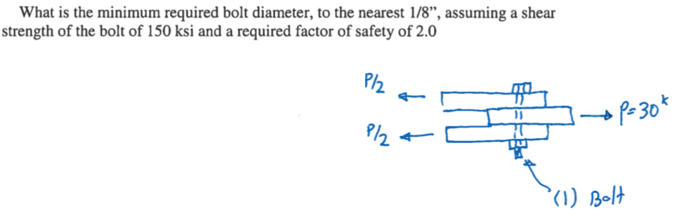 Solved What is the minimum required bolt diameter, to the | Chegg.com