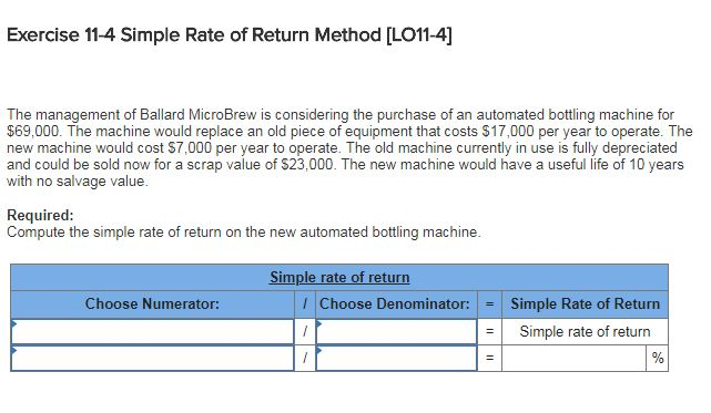 Solved Exercise 11-4 Simple Rate of Return Method [L011-4] | Chegg.com