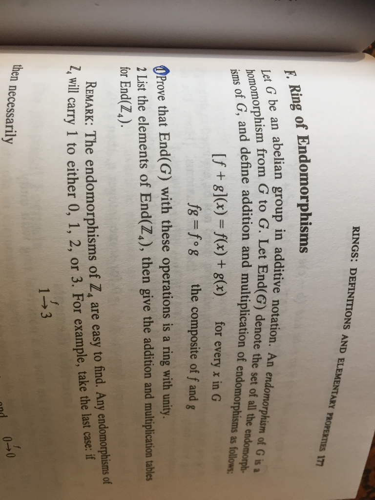 Solved AND ELEMENTARY PROPERTIES1m f. Ring of Endomorphisms | Chegg.com