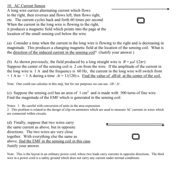 Solved A long wire curries alternating current which flows | Chegg.com