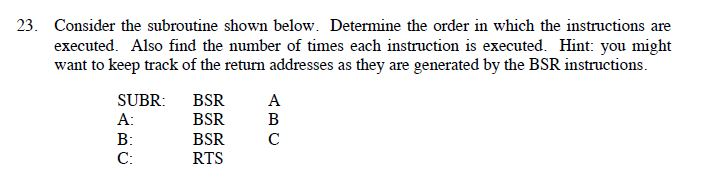 Solved Consider the subroutine shown below. Determine the | Chegg.com