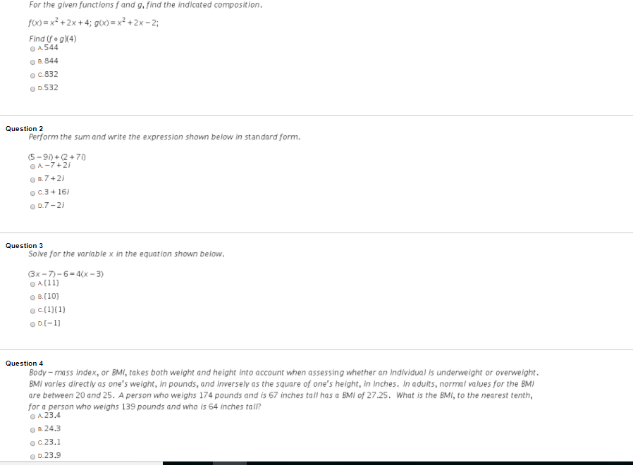 Solved For the given functions f and g, find the indicated | Chegg.com