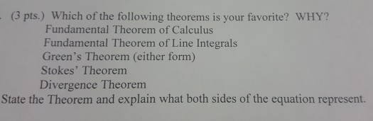 Solved (3 pts.) Which of the following theorems is your | Chegg.com