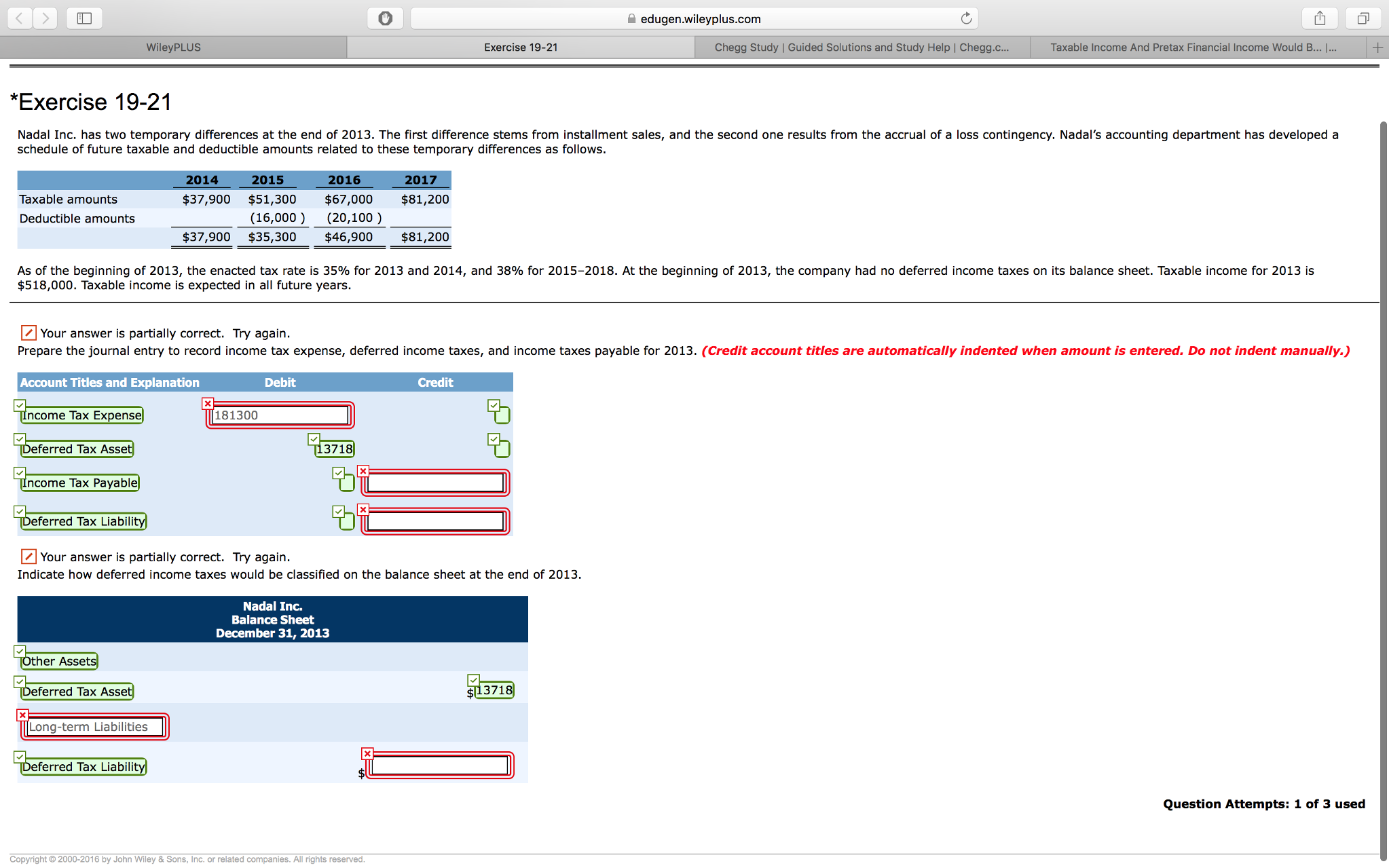 Solved Nadal Inc. has two temporary differences at the end | Chegg.com