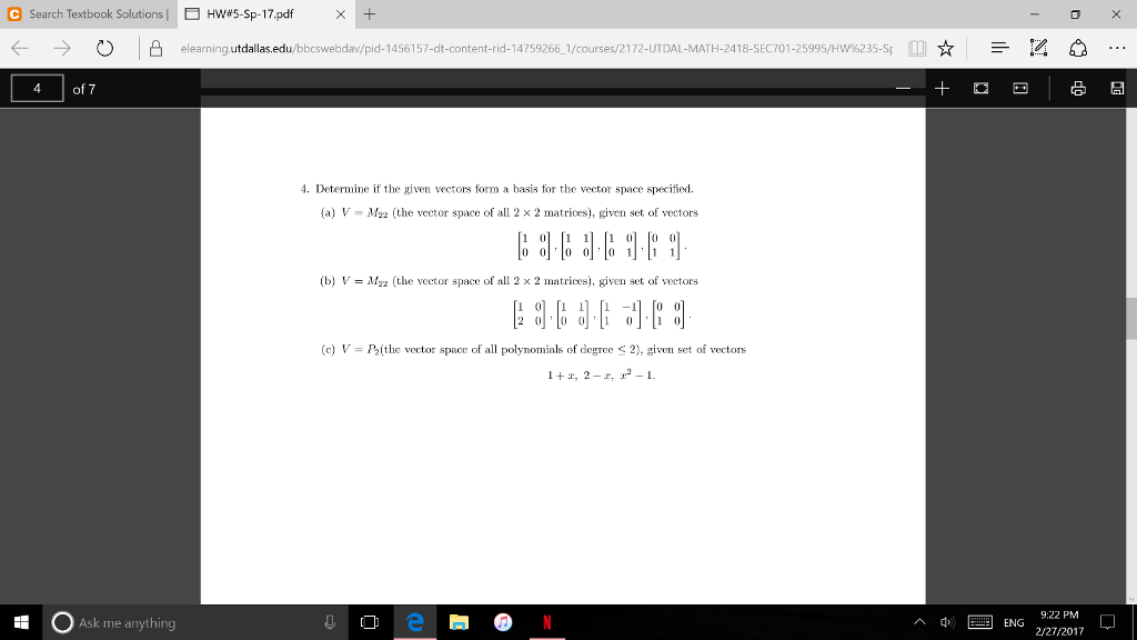Solved Determine if the given vectors form a basis for the | Chegg.com