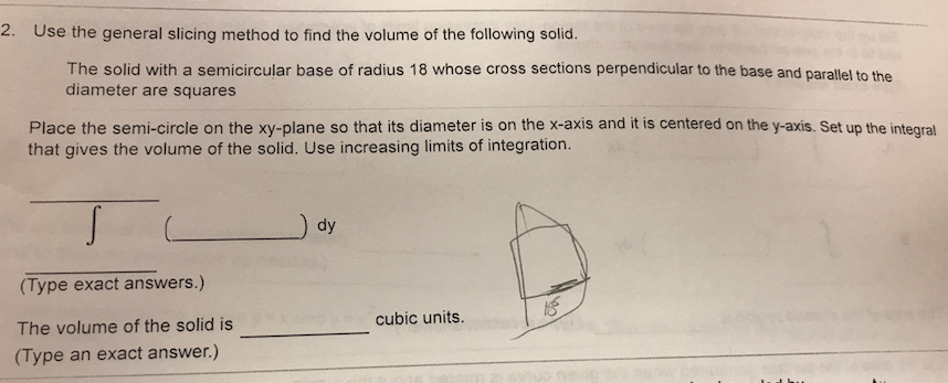 Solved Use the general slicing method to find the volume of | Chegg.com