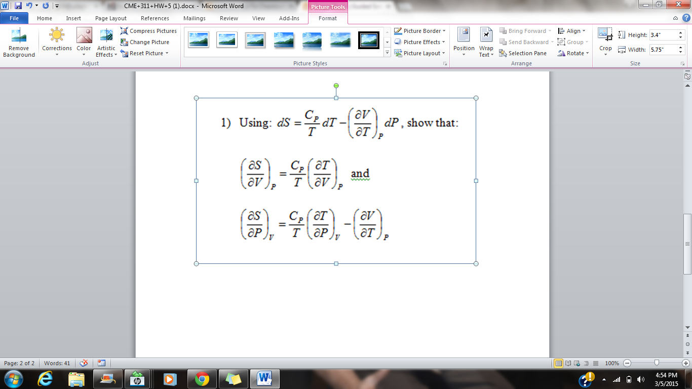 Solved 1) Using dS = Cp/T dT - (V/t), dp ,show that | Chegg.com