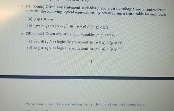 Solved Given any statement variables p and q a tautology t | Chegg.com