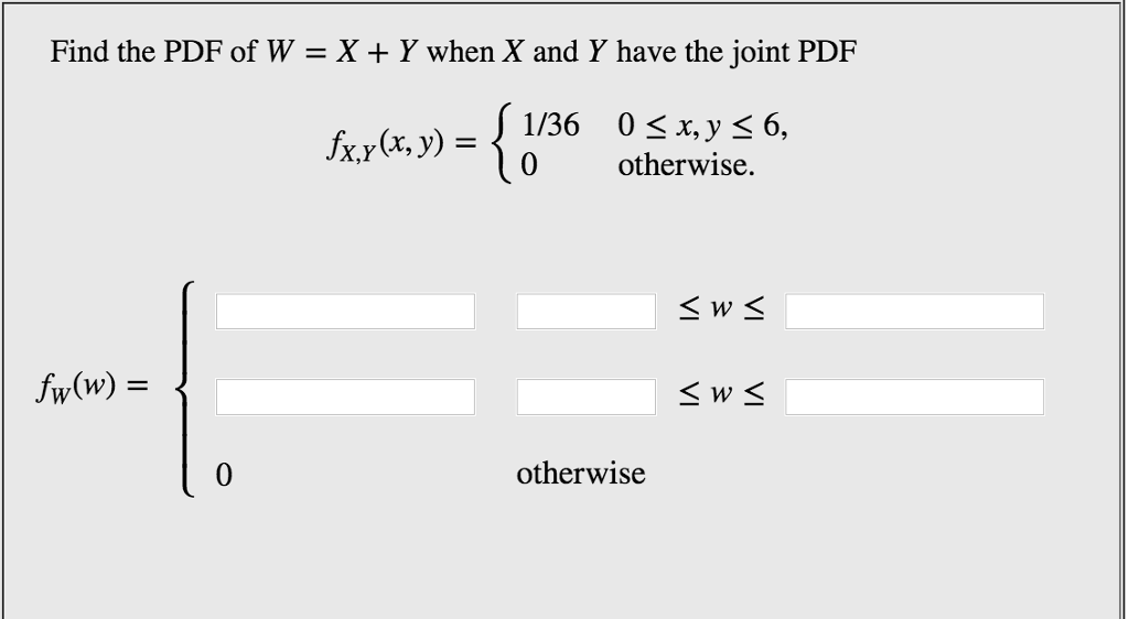 Solved Find the PDF of W = X + Y when X and Y have the joint | Chegg.com
