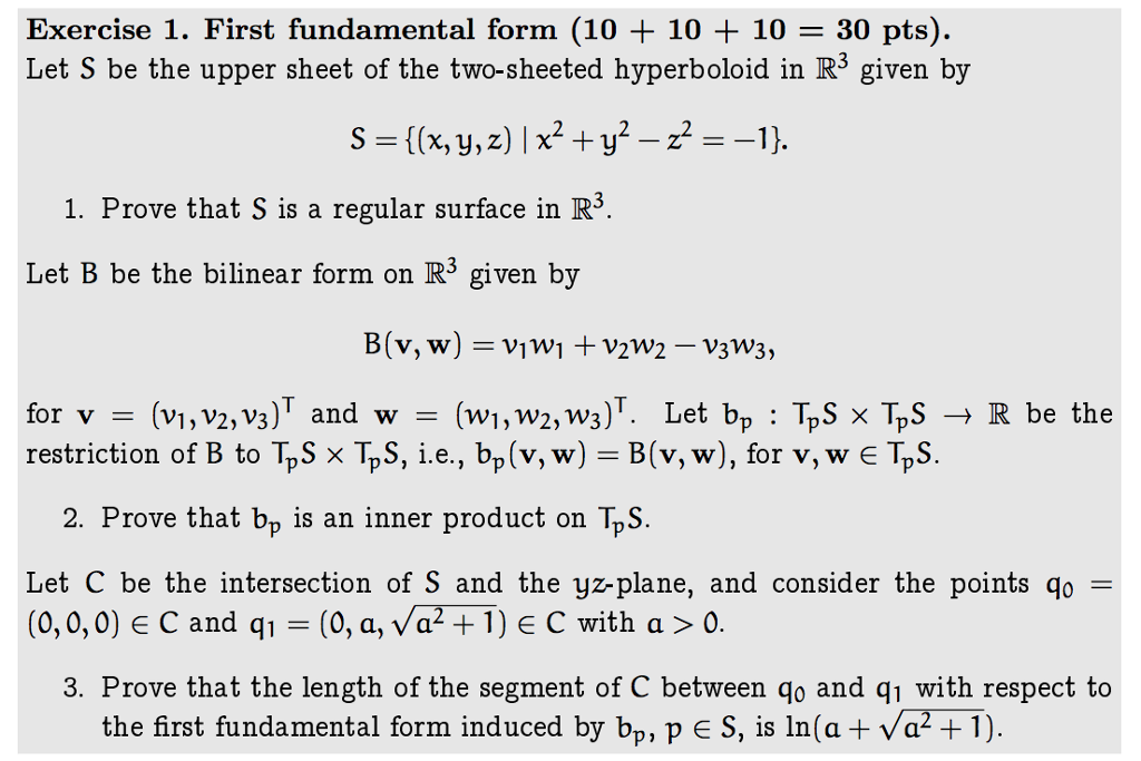 Solved Exercise 1. First fundamental form (10 + 10 10- 30 | Chegg.com