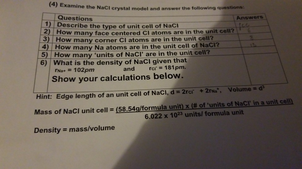 Solved xamine the NaCI crystal model and answer the | Chegg.com