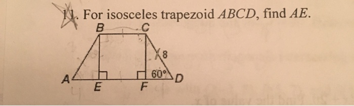 Solved For isosceles trapezoid ABCD, find AE. | Chegg.com