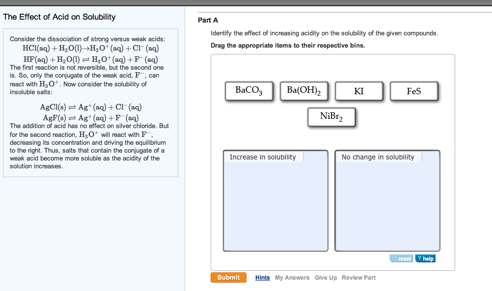 Solved The Effect of Acid on Solubility Consider the | Chegg.com