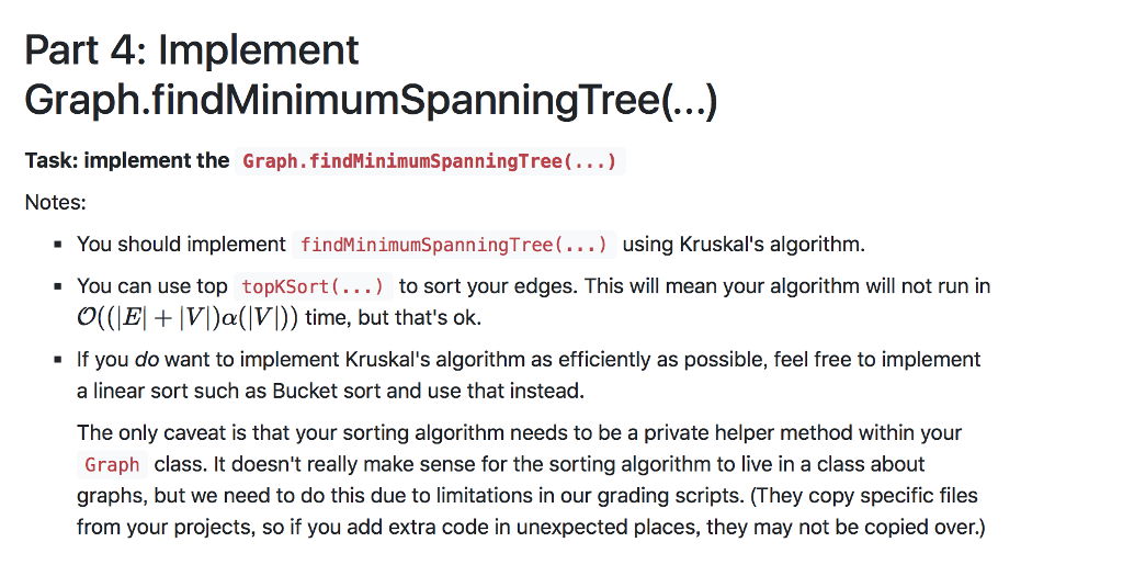 Part 4: Implement Graph.findMinimumSpanningTree(...) | Chegg.com