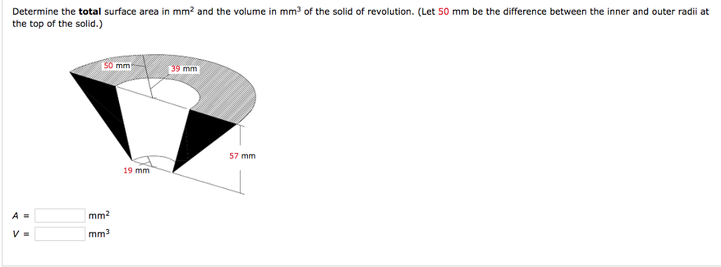 Solved Determine the total surface area in mm2 and the | Chegg.com
