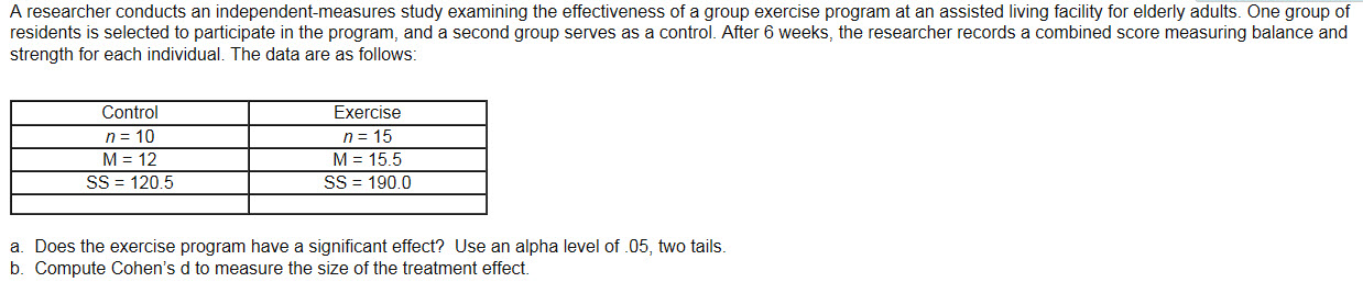 Solved A researcher conducts an independent-measures study | Chegg.com