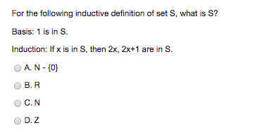 Solved For the following inductive definition of set S, what | Chegg.com