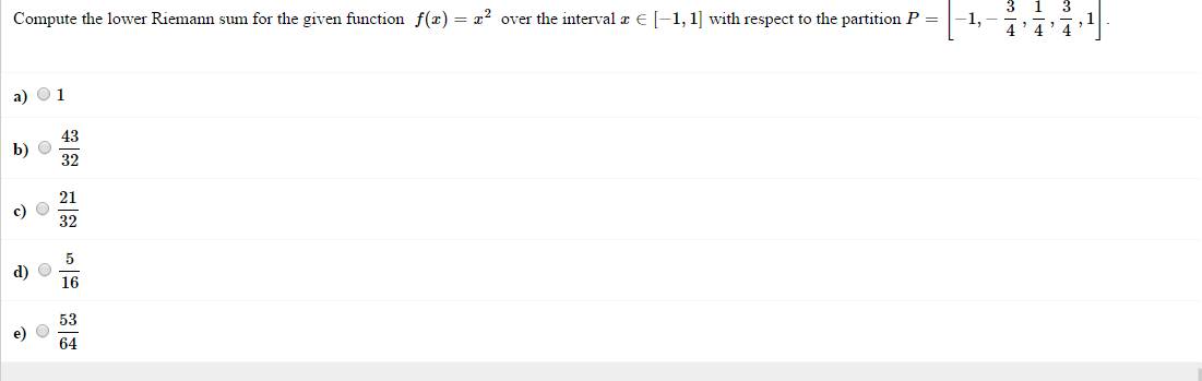 Solved Compute the lower Riemann sum for the given function | Chegg.com