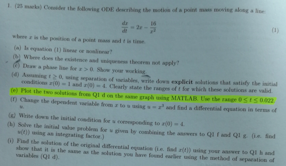 Solved 1. (25 marks) Consider the following ODE describing | Chegg.com