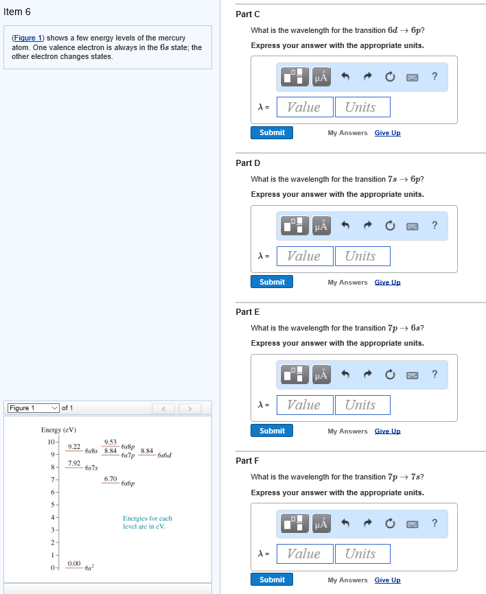 Solved Figure 1 shows a few energy levels of the mercury | Chegg.com