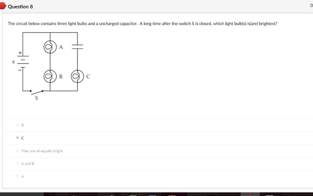 Solved 0 Question 8 The circuit below contains three light | Chegg.com