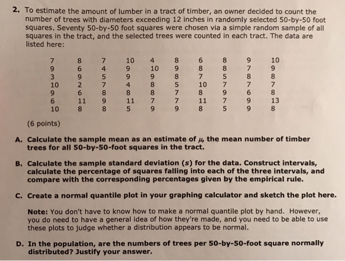 Solved To estimate the amount of lumber in a tract of | Chegg.com