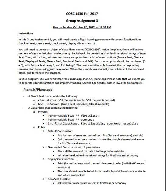 COSC 1430 Fall 2017 Group Assignment3 Instructions In | Chegg.com