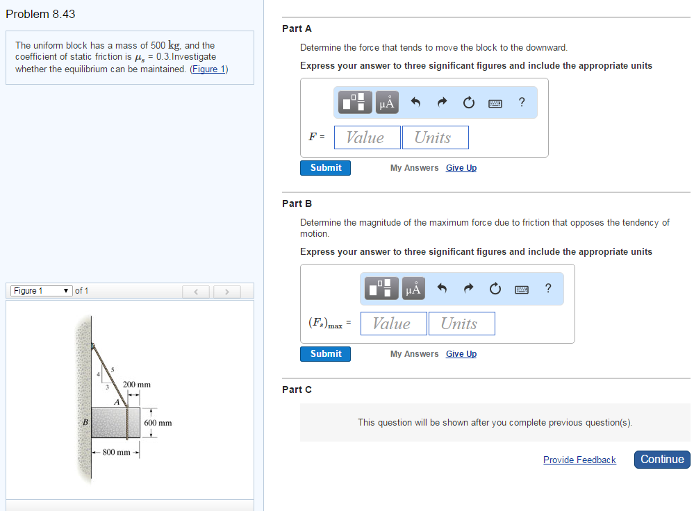 Solved The uniform block has a mass of 500 kg, and the | Chegg.com