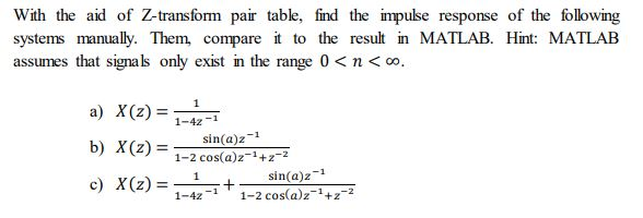 Solved With the aid of Z-transform pair table, find the | Chegg.com
