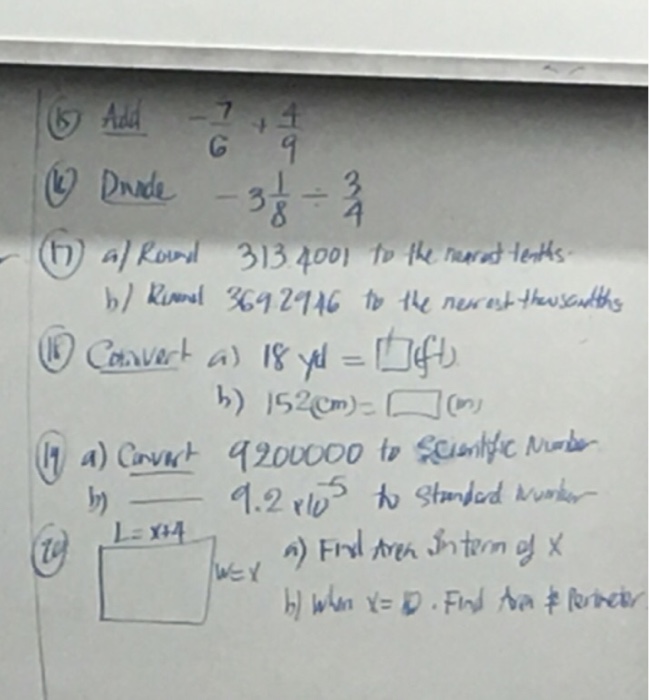 Solved Add -7/6 + 4/9 Divide -21/8 divide 3/4 Round | Chegg.com
