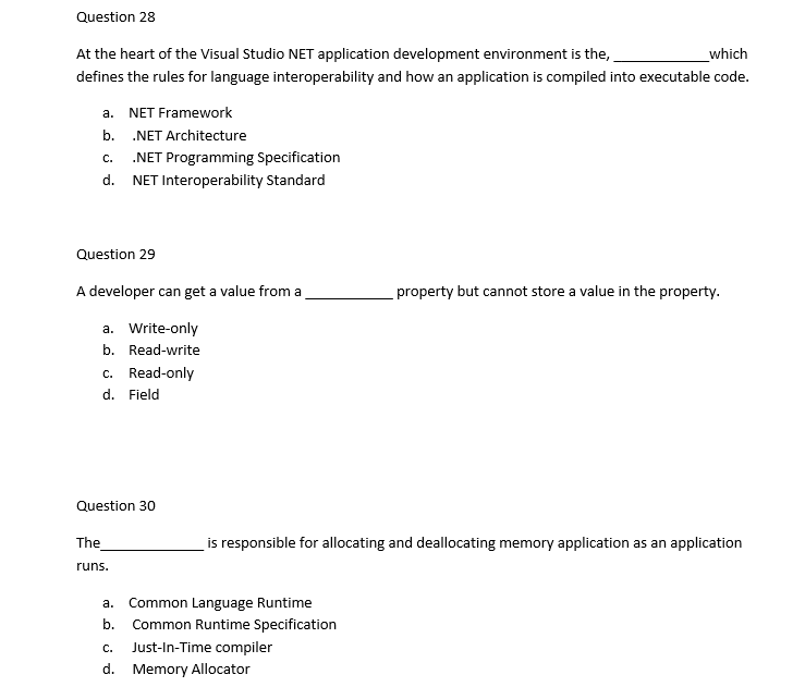 Solved Question 28 which At the heart of the Visual Studio | Chegg.com