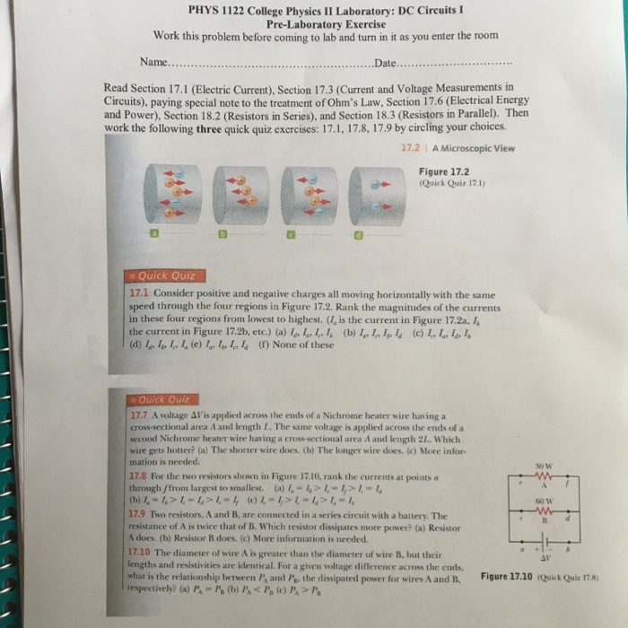 Solved PHYS 1122 College Physics II Laboratory: DC Circuits | Chegg.com