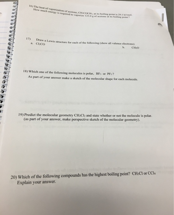 Solved The heat of vaporization of acetone, CH_3COCH_3, at | Chegg.com
