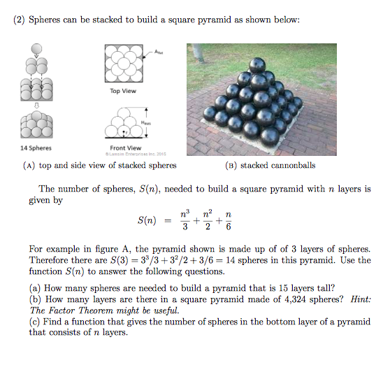 Solved (2) Spheres can be stacked to build a square pyramid | Chegg.com