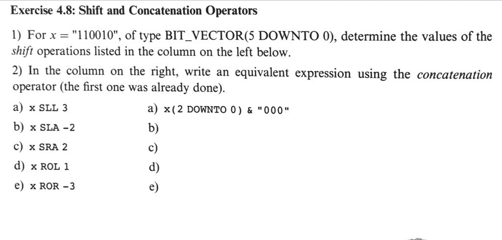 Solved Exercise 4.8: Shift and Concatenation Operators 1) | Chegg.com