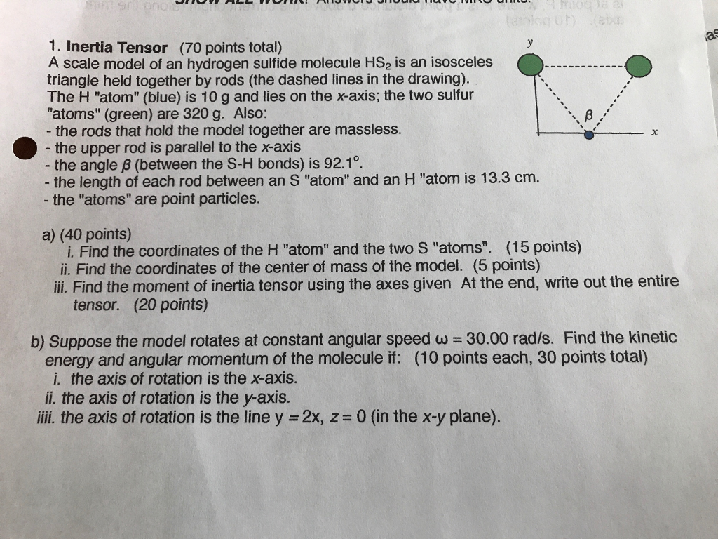 Solved Inertia Tensor A scale model of an hydrogen sulfide | Chegg.com