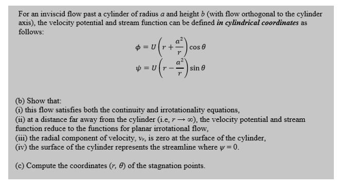 For an inviscid flow past a cylinder of radius a and | Chegg.com