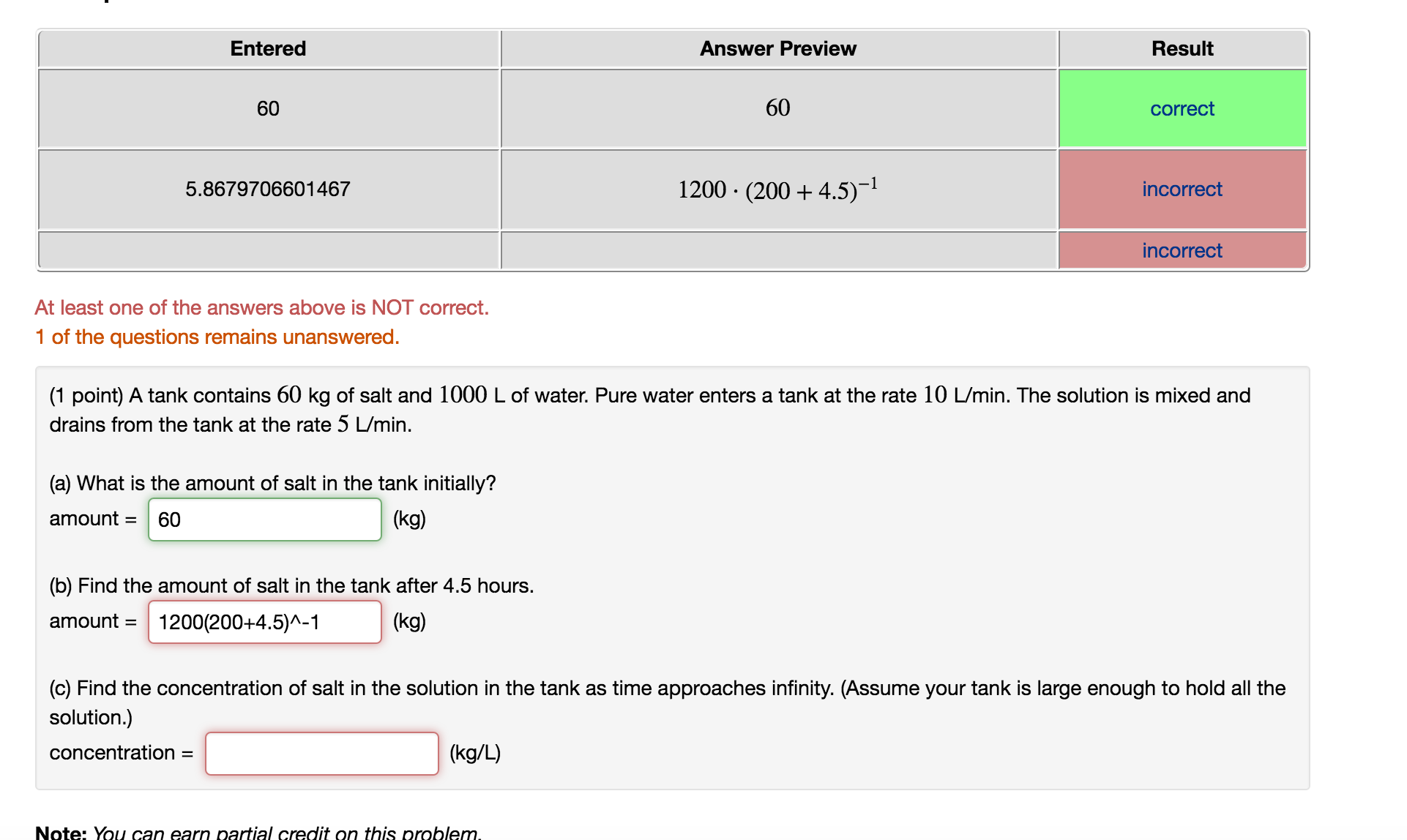 Solved A Tank Contains 6060 Kg Of Salt And 10001000 L Of Chegg