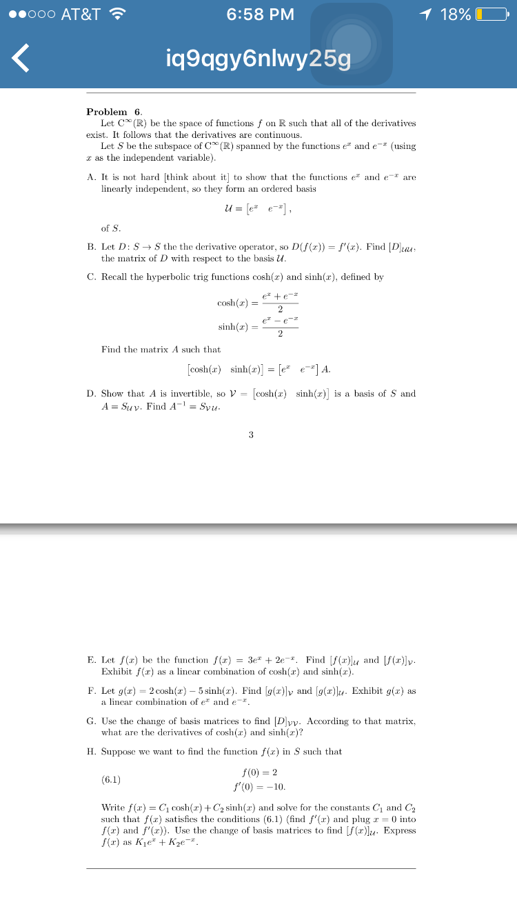 Solved Let C^infinity (R) be the space of functions f on R | Chegg.com