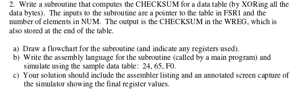 Solved Write A Subroutine That Computes The Checksum For A