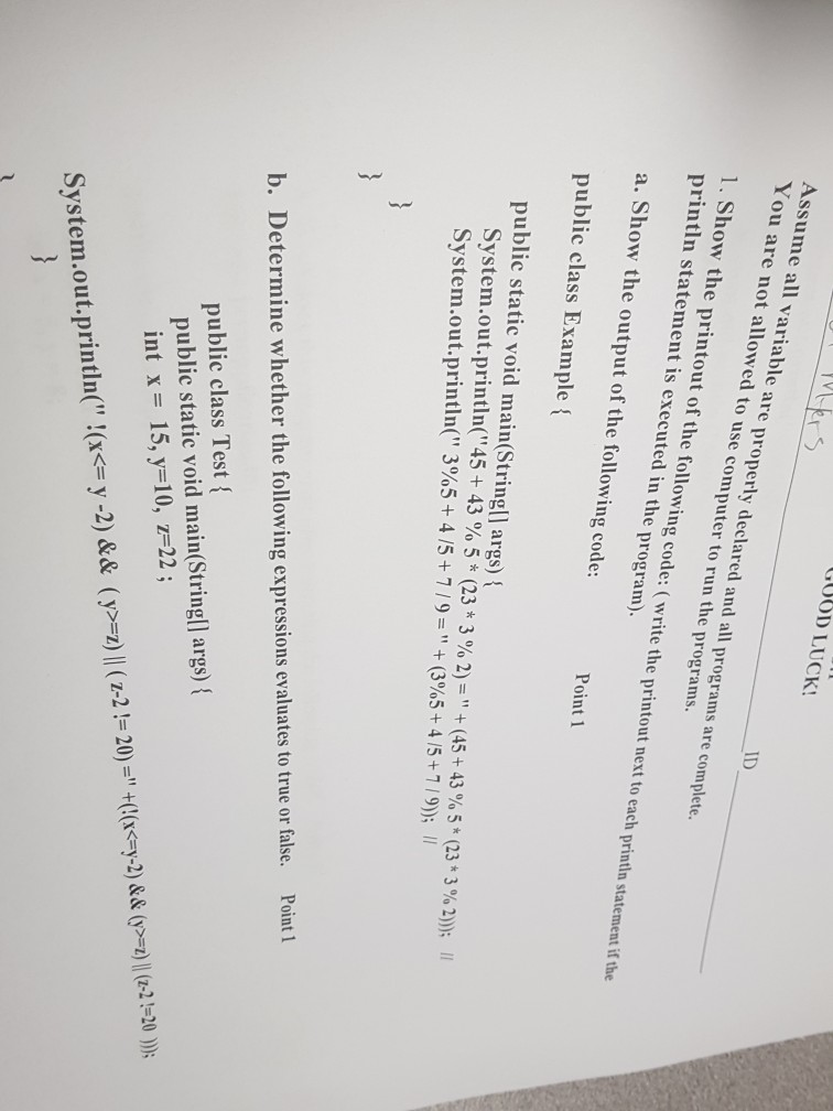 Solved OOD LUCK Assume all variable are properly declared | Chegg.com