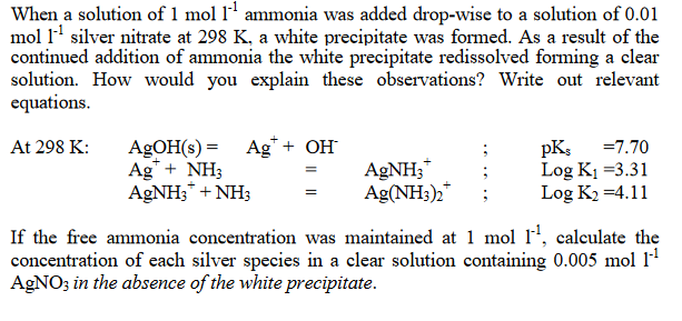 When a solution of 1 I ammonia was added drop-wise to | Chegg.com