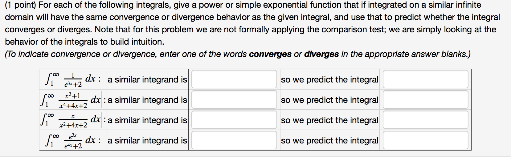 Solved (1 point) For each of the following integrals, give a | Chegg.com