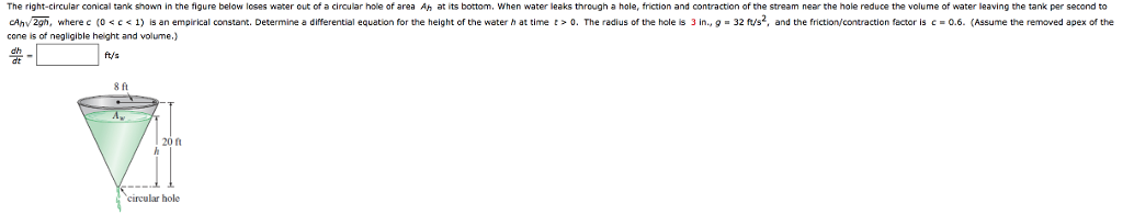 Solved The right-circular conical tank shown in the figure | Chegg.com